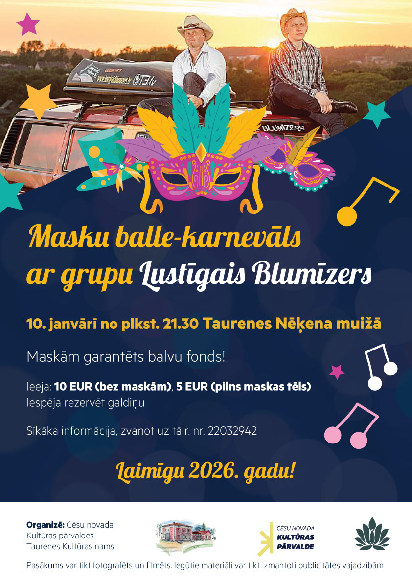 Masku balle – karnevāls ar grupu “Lustīgais Blumīzers” | Pasākumi Cēsis